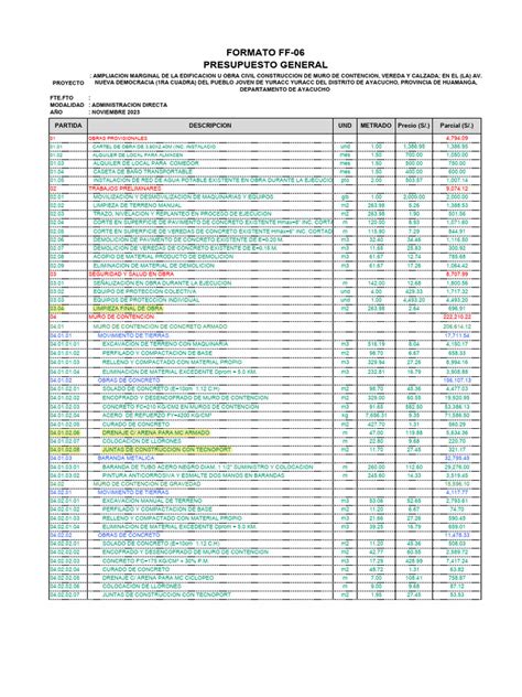 Ff 06 Presupuesto General Pdf Ingeniería De Edificación Ingeniería