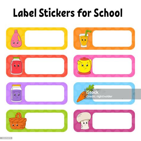 School Name Label Bright Stickers Rectangular Label Color Vector