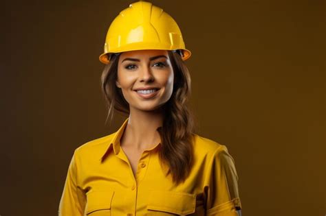Premium Ai Image A Woman Wearing A Hard Hat And Yellow Shirt