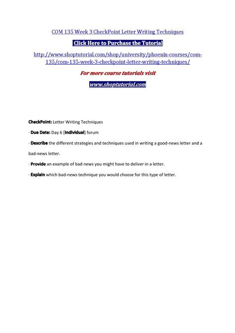 Com 135 Week 3 Checkpoint Letter Writing Techniques By Madison Tyler