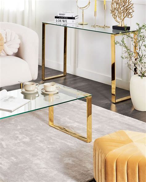 Glass Top Console Table Gold Tilon Uk