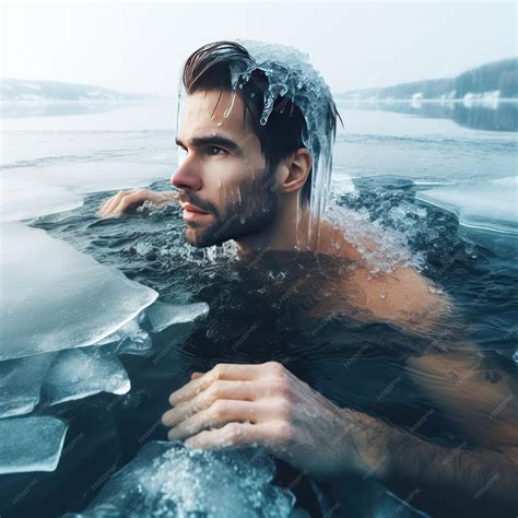 Premium Ai Image A Man Swimming In Cold Water