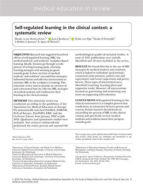 pdf self‐regulated learning in the clinical context a systematic review