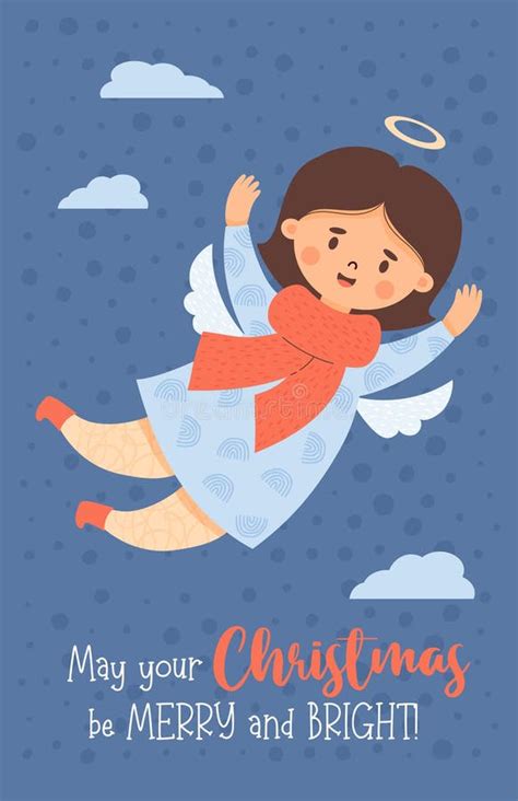 Christmas Postcard Cute Angel Girl In Cartoon Style Vector Vertical