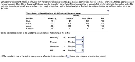 Solved Jamison Day Consultants Has Been Entrusted With The