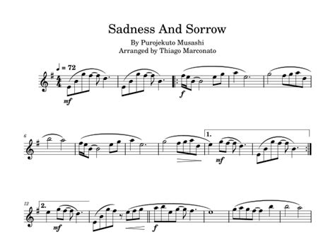 Sadness And Sorrow Arr Thiago Marconato By Purojekuto Musashi Sheet