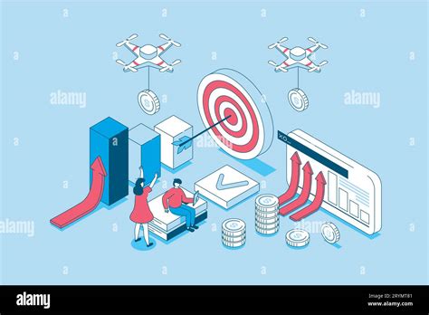 Business Strategy Concept In 3d Isometric Design People Analyzing Data