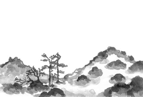 눈 속에서 산입니다 산배경 잉크 산입니다 잉크 중국 산 풍경입니다 검은색에 대한 스톡 벡터 아트 및 기타 이미지 검은색