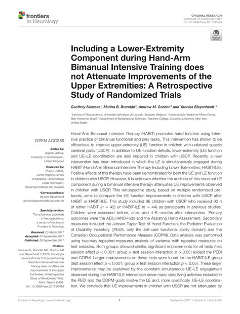 Pdf Including A Lower Extremity Component During Hand Arm Bimanual Intensive Training Does Not