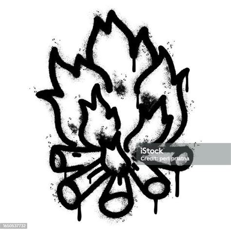 스프레이 페인티드 그래피티 캠프 파이어 아이콘 흰색 배경으로 격리된 스프레이 흰색 위에 검은색으로 오버레이 스프레이가 있는 그래피티 불 아이콘 개념에 대한 스톡 벡터 아트