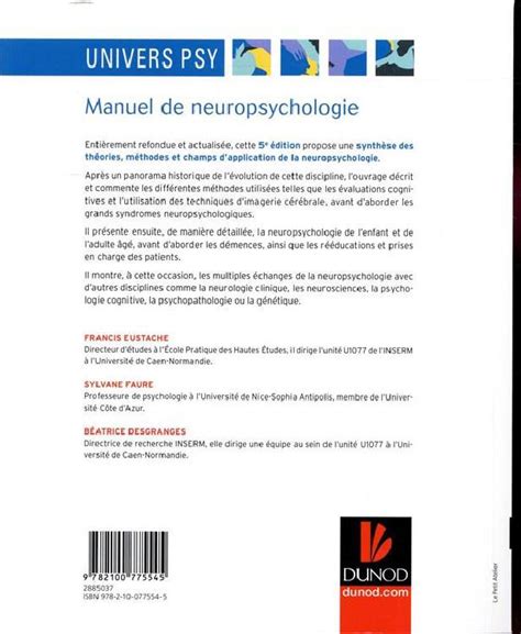 Manuel De Neuropsychologie Béatrice Desgranges Broché Dunod