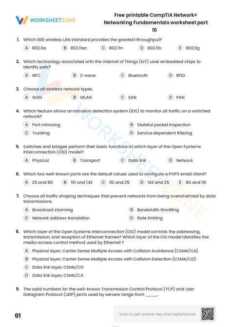 Free Printable CompTIA Network Networking Fundamentals Worksheet Part 10