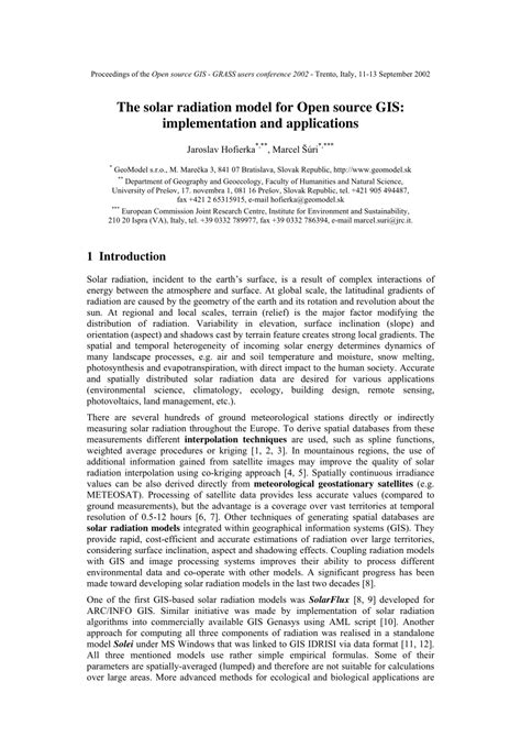 PDF The Solar Radiation Model For Open Source GIS Implementation And Applications