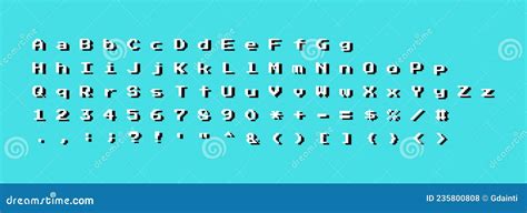 Vector Pixel Art 8 Bit Style Shadow Abc Alphabet Capital Uppercase Lowercase Numbers Special