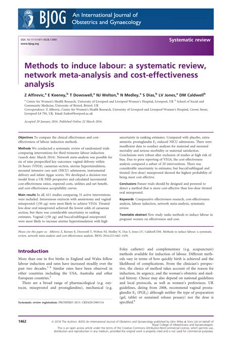 Pdf Methods To Induce Labour A Systematic Review Network Meta Analysis And Cost
