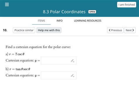 Solved Find A Cartesian Equation For The Polar Curve A