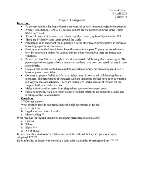 Chapter 11 Assignment Brianna Galvan 19 April 2021 Chapter 11 Chapter