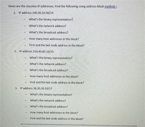 Solved Given Are The Classless Ip Addresses Find The