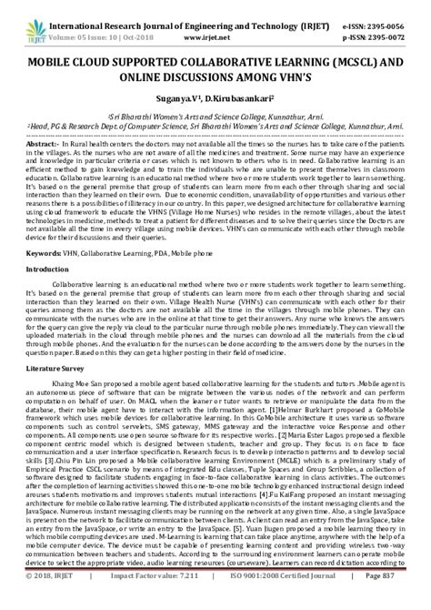 Pdf Irjet Mobile Cloud Supported Collaborative Learning Mcscl And Online Discussions Among