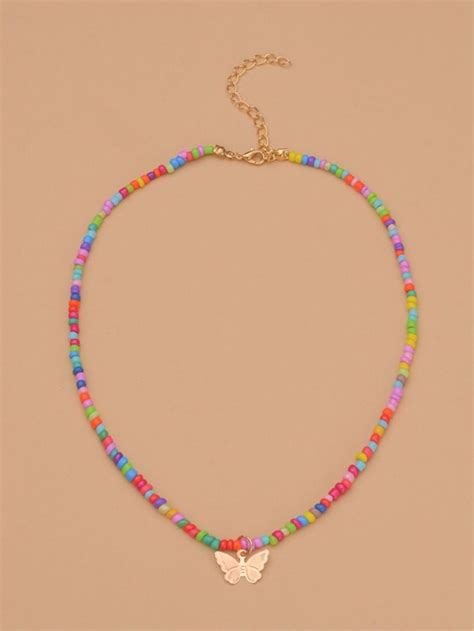Butterfly Charm Beaded Necklace Beaded Necklace Beaded Jewelry Diy