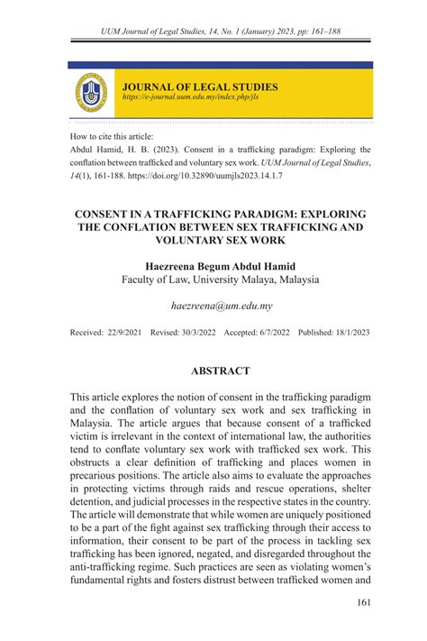 Pdf Consent In A Trafficking Paradigm Exploring The Conflation