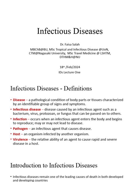 Introduction To Infectious Diseases Lec1 2024 Pdf Infection Pathogen
