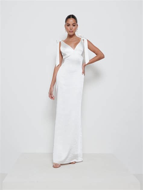 Piper Tie Maxi Bridesmaid Dress Ivory Pretty Lavish