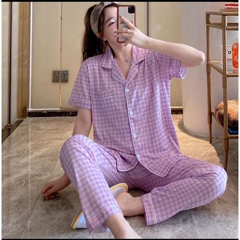 Jual Baju Tidur Wanita Piyama Set Kemeja Celana Panjang Baju Lengan