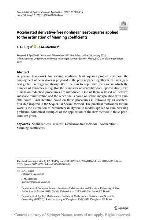 Accelerated Derivative Free Nonlinear Least Squares Applied To The