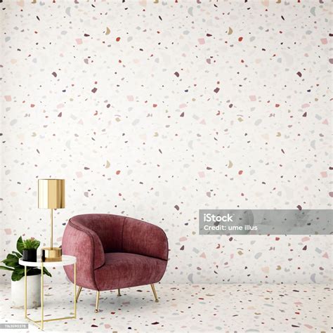 현대 개념 디자인 3d 일러스트레이션 3d 렌더링의 거실 또는 리셉션을위한 인테리어 디자인 테라조에 대한 스톡 사진 및 기타 이미지 Istock