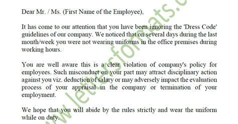 Write Letters Online Warning Letter To Employee For Not Following