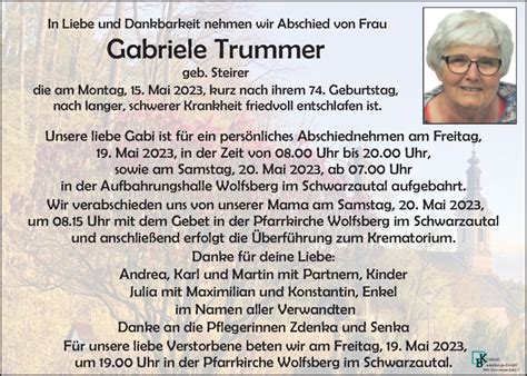 Traueranzeigen Von Gabriele Trummer Trauer Kleinezeitung At