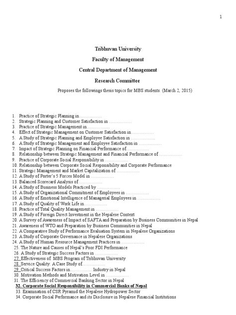 Topic For Dissertation Mbs Pdf Corporate Social Responsibility