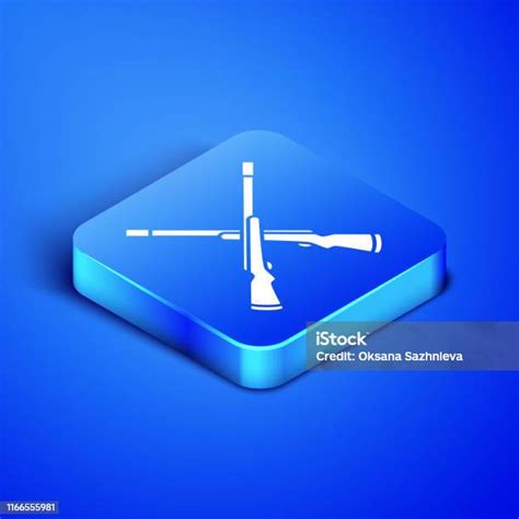 Isometric Deux Fusils Croisés Icône Disolement Sur Le Fond Bleu Un