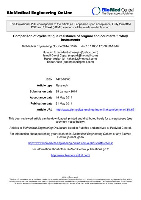 Pdf Comparison Of Cyclic Fatigue Resistance Of Original And Counterfeit Rotary Instruments