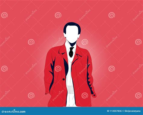 A Simple Basic Illustrated Adult Man Without A Face With A Red Coat