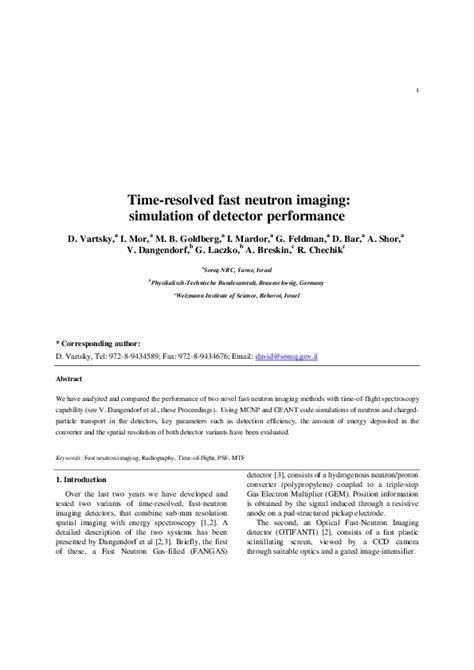 Pdf Time Resolved Fast Neutron Imaging Simulation Of Detector