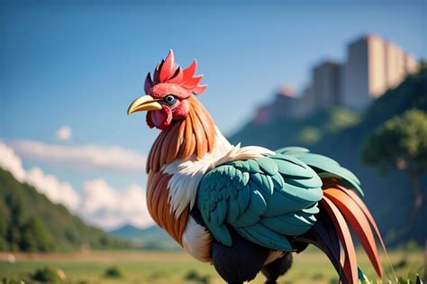 Premium Ai Image Big Rooster Crowing Gorgeous Feather Cockscomb