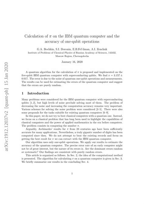 Pdf Calculation Of On The Ibm Quantum Computer And The