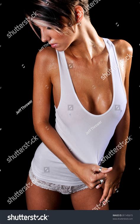 Sexy Wet Woman Wearing Tank Top And Panties Stock Photo 81145615