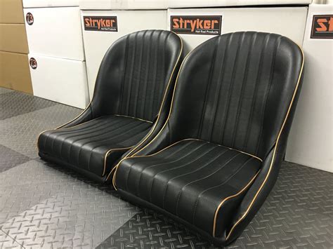 This Ia A Custom Pair Of Stryker Low Back Bucket Seats Black Traditional Vinyl With Tan Welt