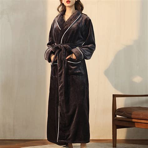Vanlofe Unisex Warm Pajamas Household Clothes Solid Bathrobe Lengthened