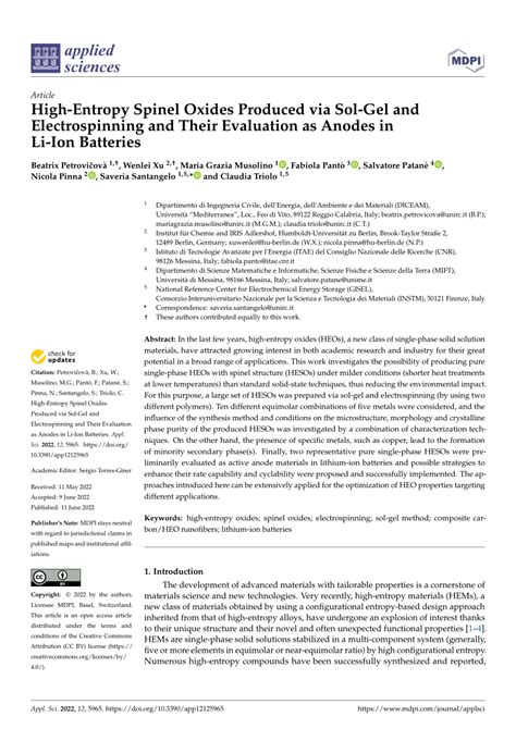 Pdf 41 High Entropy Spinel Oxides Produced Via Sol Gel And Electrospinning And Their