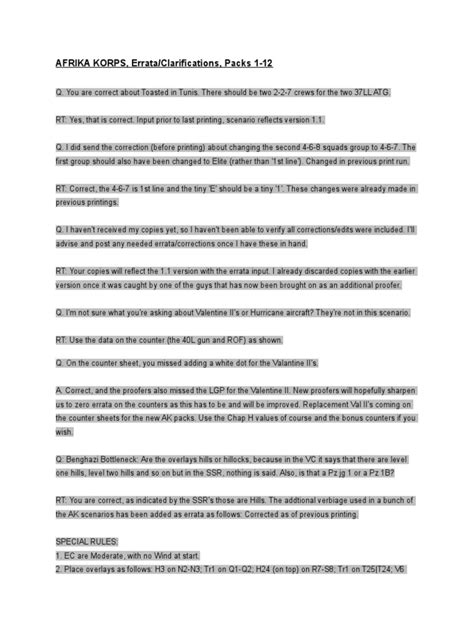 Afrika Korps Errata Qa Pdf Violence Unrest