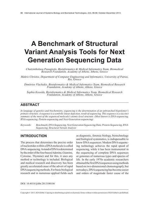Pdf A Benchmark Of Structural Variant Analysis Tools For Next Generation Sequencing Data