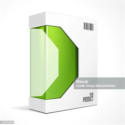 Dvd 또는 Cd 디스크용 녹색 창이 있는 최신 소프트웨어 제품 패키지 상자 흰색 배경 격리에 모의 3d 그림 설계 준비 완료 패킹 벡터 Eps10 0명에 대한 스톡 벡터