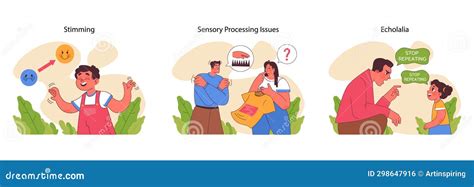 Autism Spectrum Coping Strategies Set Flat Vector Illustration 298647916