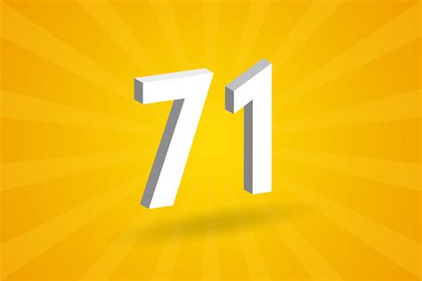 3D 71 Number Font Alphabet White 3D Number 71 With Yellow Background