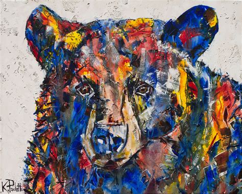 Bear Paintings Original Art On Canvas Abstract Colorful K Paulette