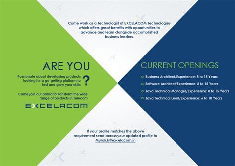 Excelacom Technologies On Linkedin Current Opportunities Excelacom